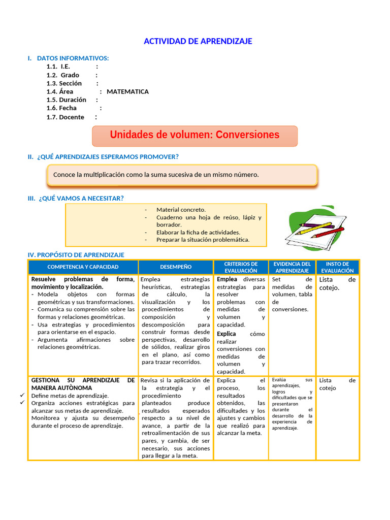 D2 A1 SESION MAT. Unidades de Volumen Conversiones | PDF | Volumen ...