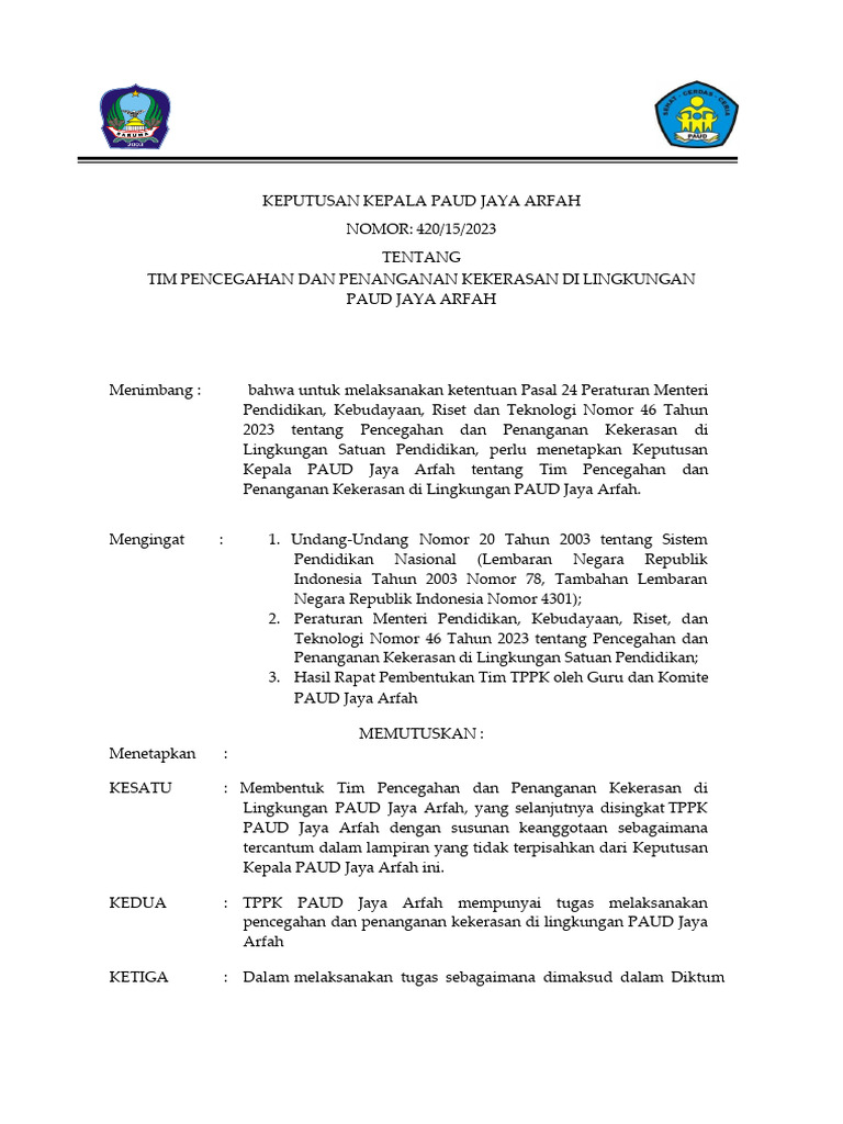 SK TPPK Paud JAYA ARFAH | PDF