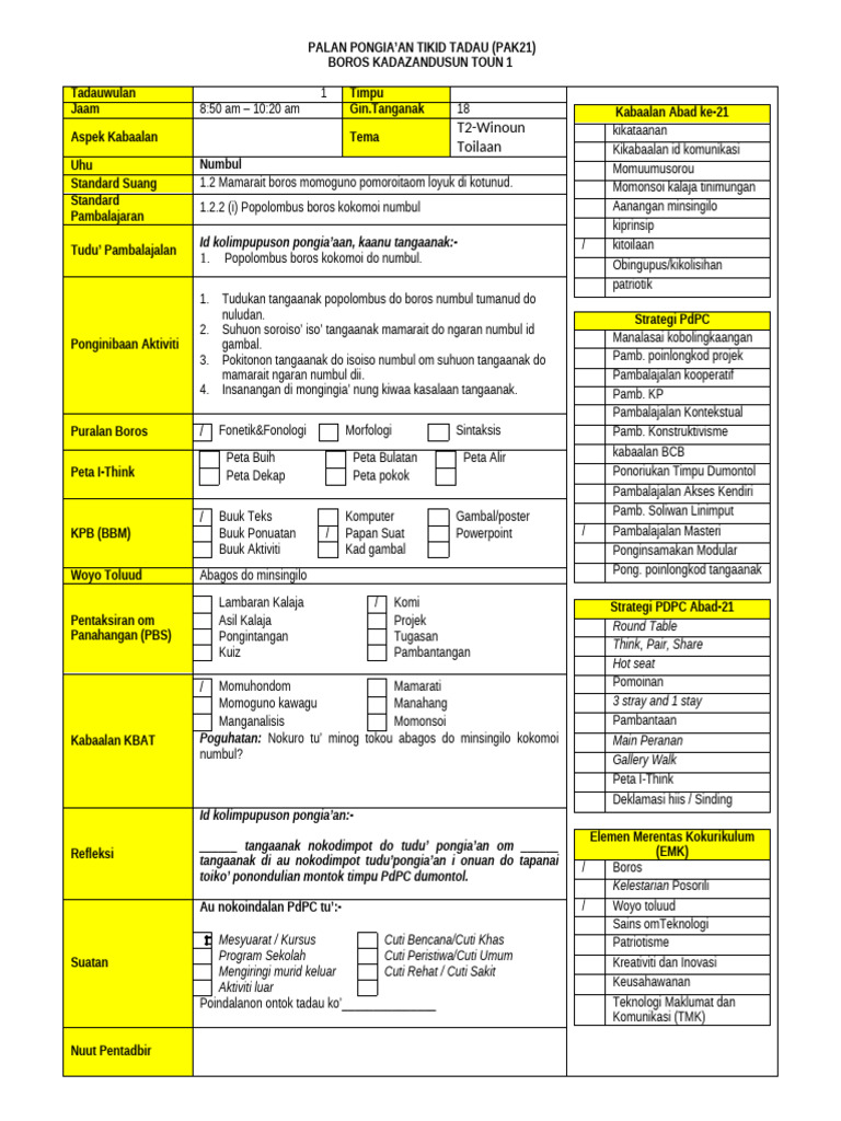 RPH TAHUN 1 UNIT 3 | PDF