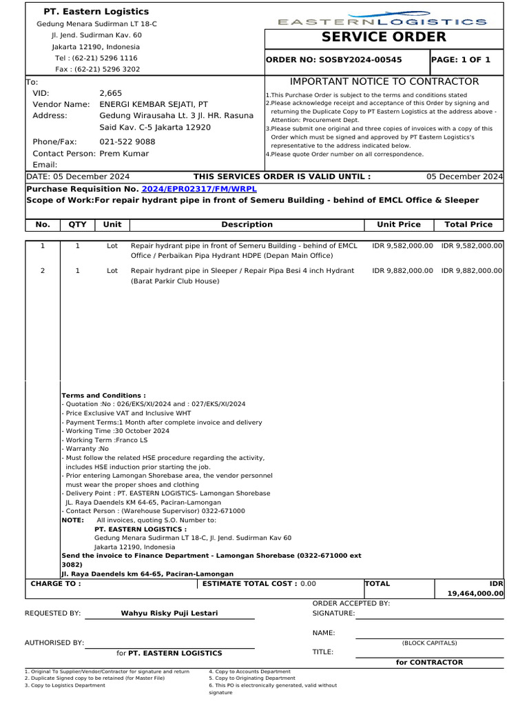 Purchase Order - SOSBY2024-00545 | PDF