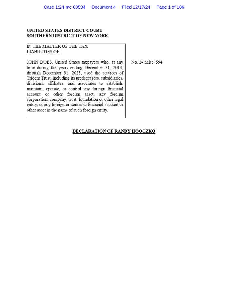 IRS Dec 2024 John Doe Summons Declaration | PDF | Taxation In The ...