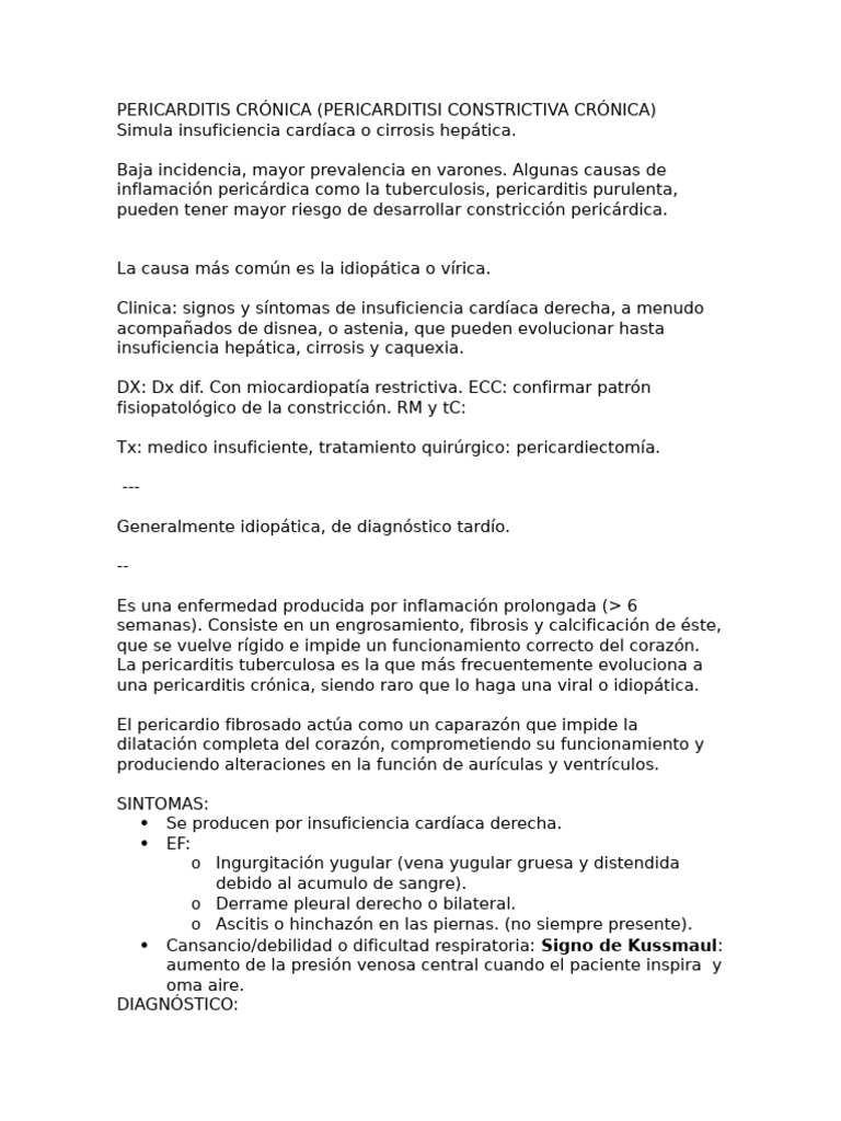 PERICARDITIS CRÓNICA | PDF | Insuficiencia cardíaca | Corazón