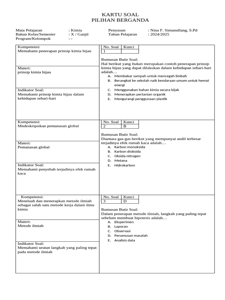 Kimia Kelas X Pas 2024 | PDF