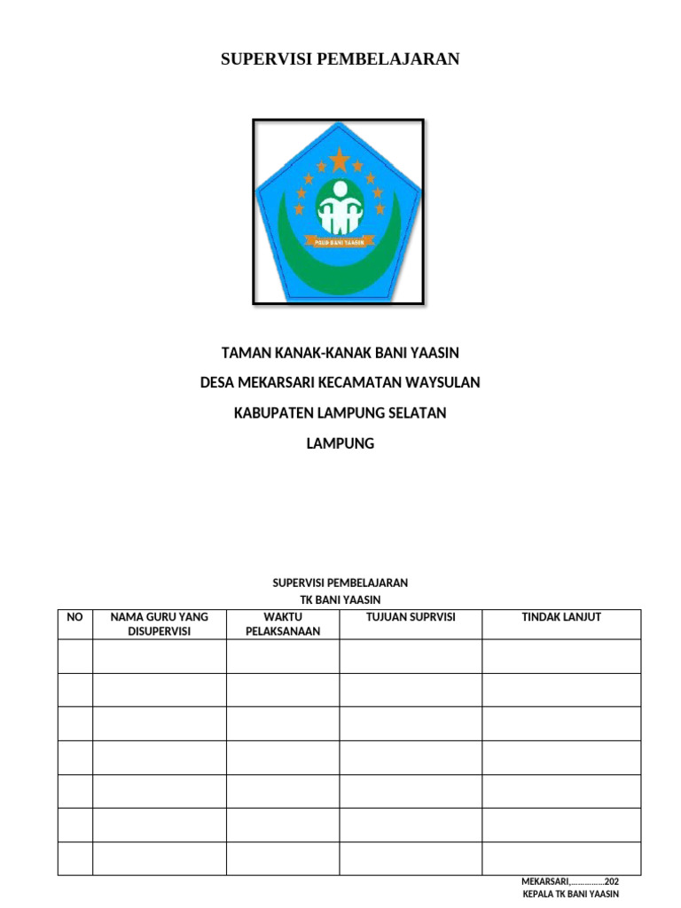 SUPERVISI PEMBELAJARAN Paud | PDF