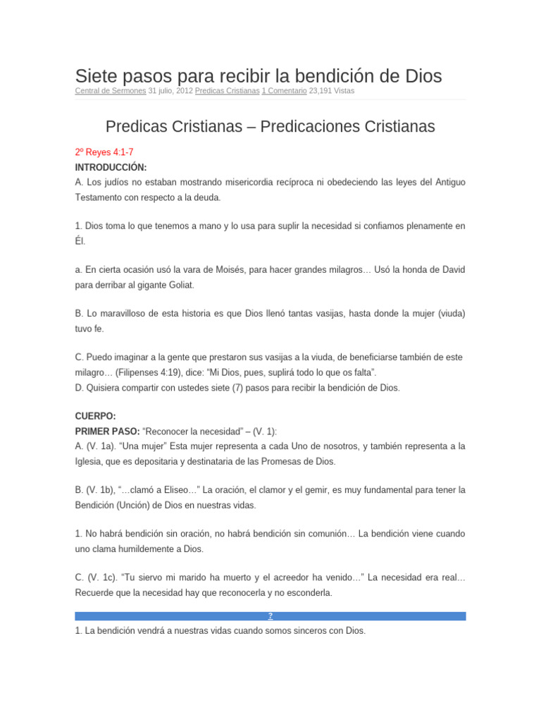 Siete Pasos para Recibir La Bendición de Dios | PDF | espíritu Santo | La unción