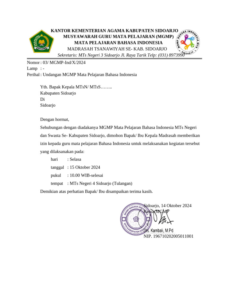 Template Undangan MGMP | PDF