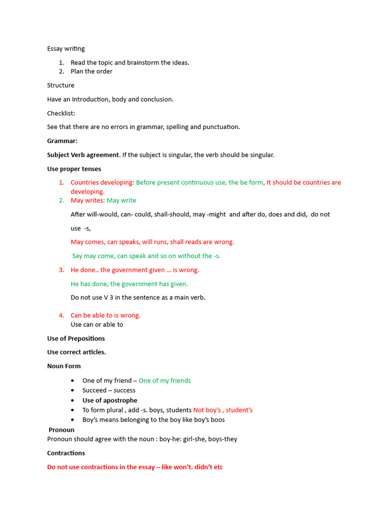 Essay Writing-Check List | PDF | Comma | Grammatical Number