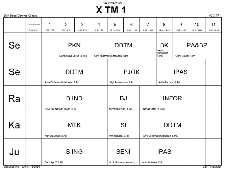 Jadwal Pembelajaran X TM 1 Semester Genap | PDF