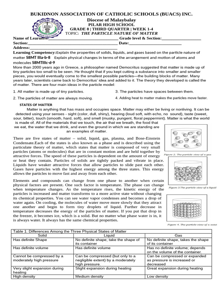 GRADE 8 3rd QUARTER PART 1 | PDF | Matter | Gases