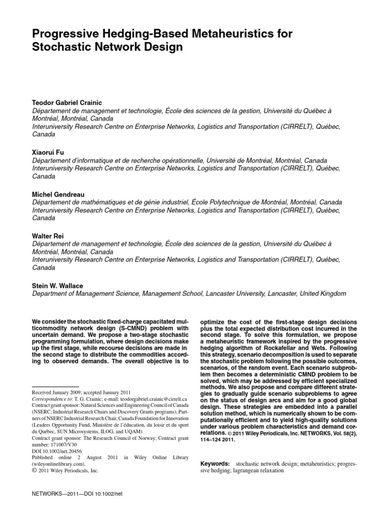 Crainic Et Al 2011 - Progressive Hedging and Nework Design | PDF | Metaheuristic | Applied ...