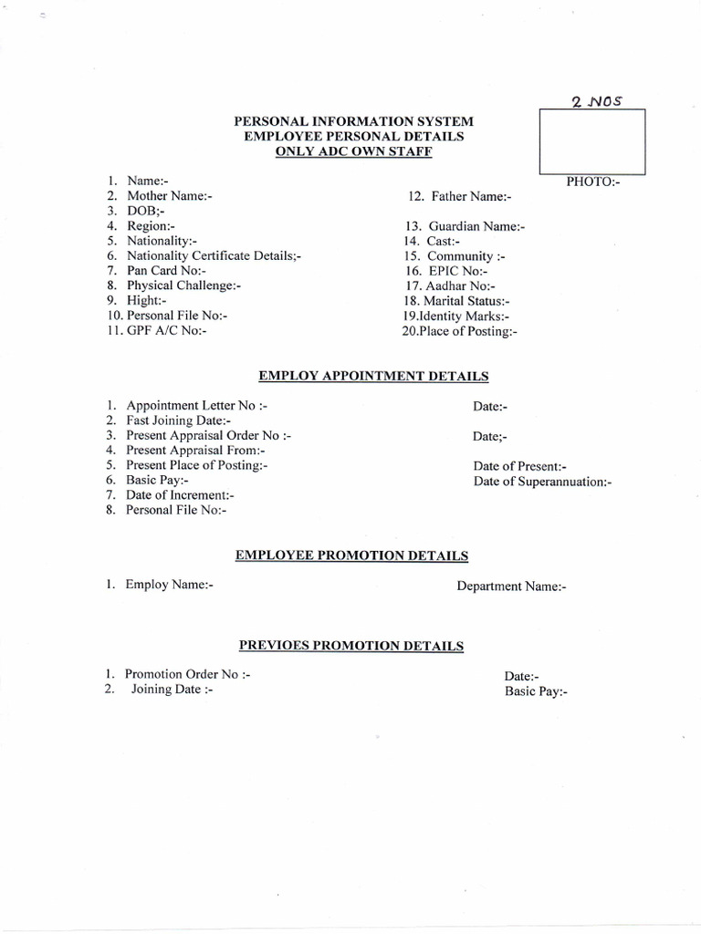 Employee Personal Details Only ADC Own Staff | PDF