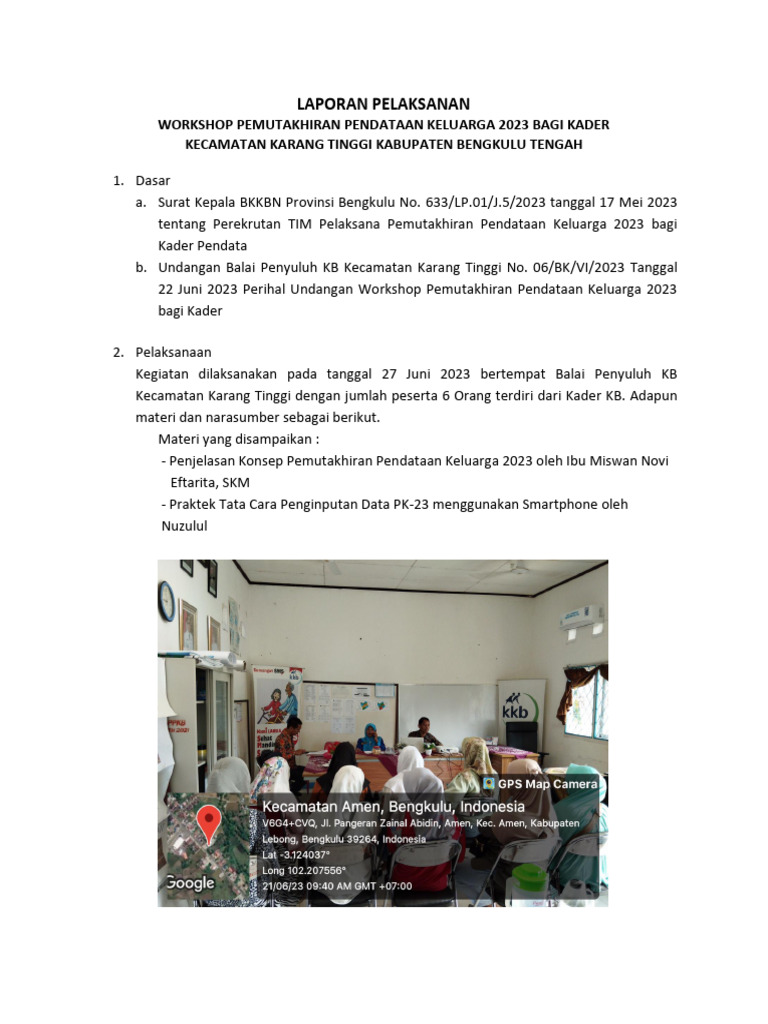 Contoh Laporan Kegiatan Workshop PPK23 Bagi Kader | PDF