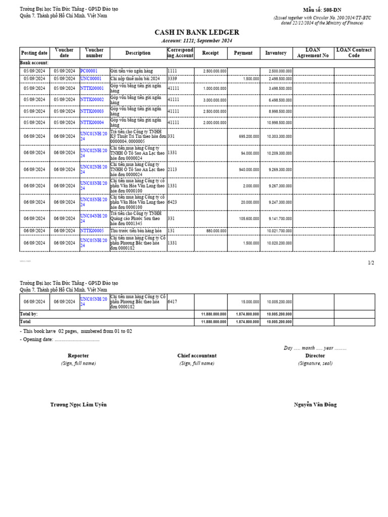 5.cash in Bank Ledger | PDF