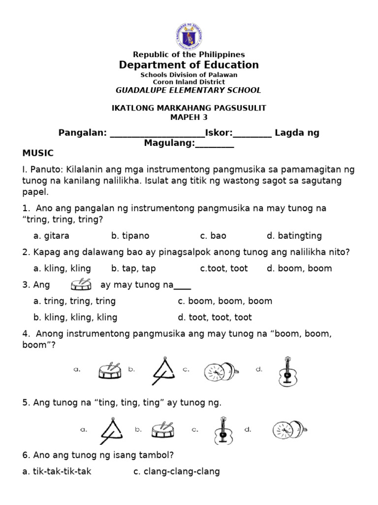 3rd Quarter Exam in Mapeh | PDF