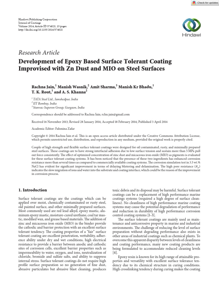 Journal of Coatings - 2014 - Jain - Development of Epoxy Based Surface ...