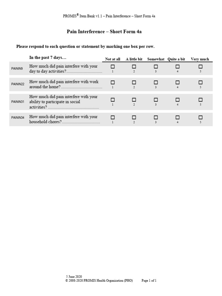 PROMIS_SF_v1.1_-_Pain_Interference_4a_6-5-2020 - V6 | PDF