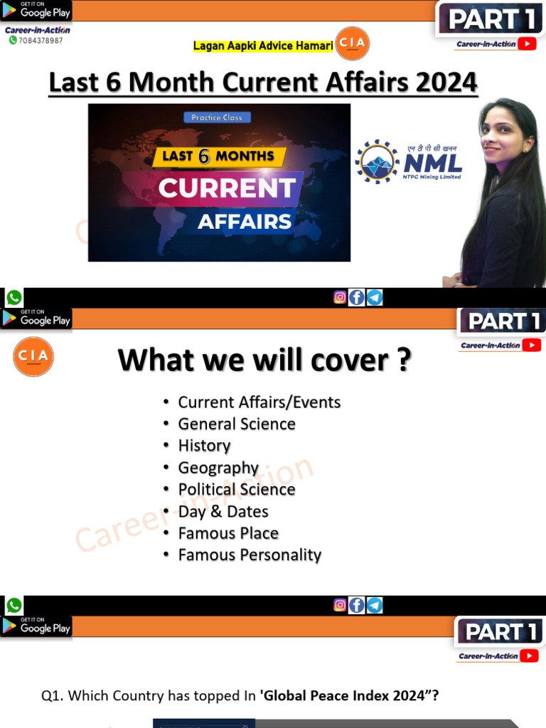 NTPC NML Last 6 Months Current Affairs PDF by CIA | PDF