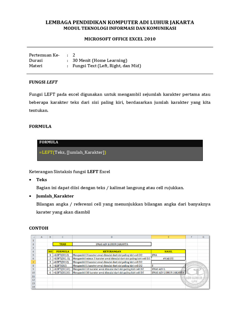Ms. Excel - #2 - Fungsi Text (Sesi - 2) | PDF