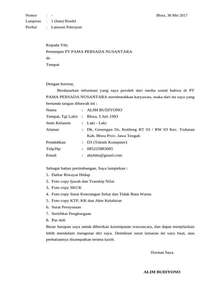 SURAT LAMARAN KERJAAN | PDF