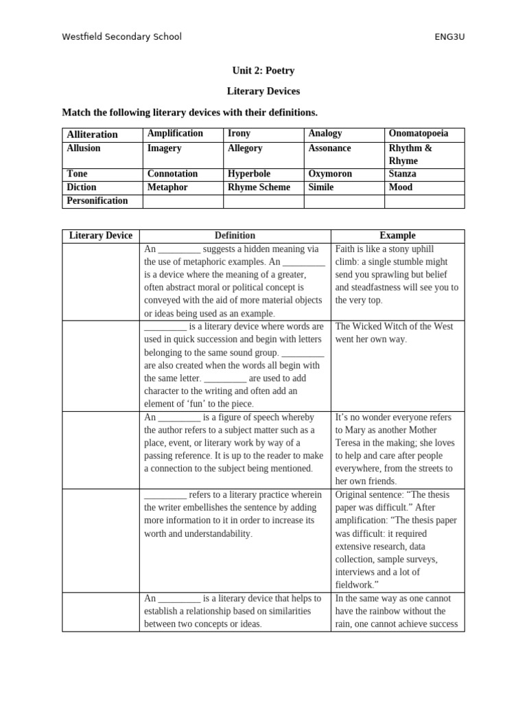 Literary Devices Matching | PDF | Poetry | Rhyme