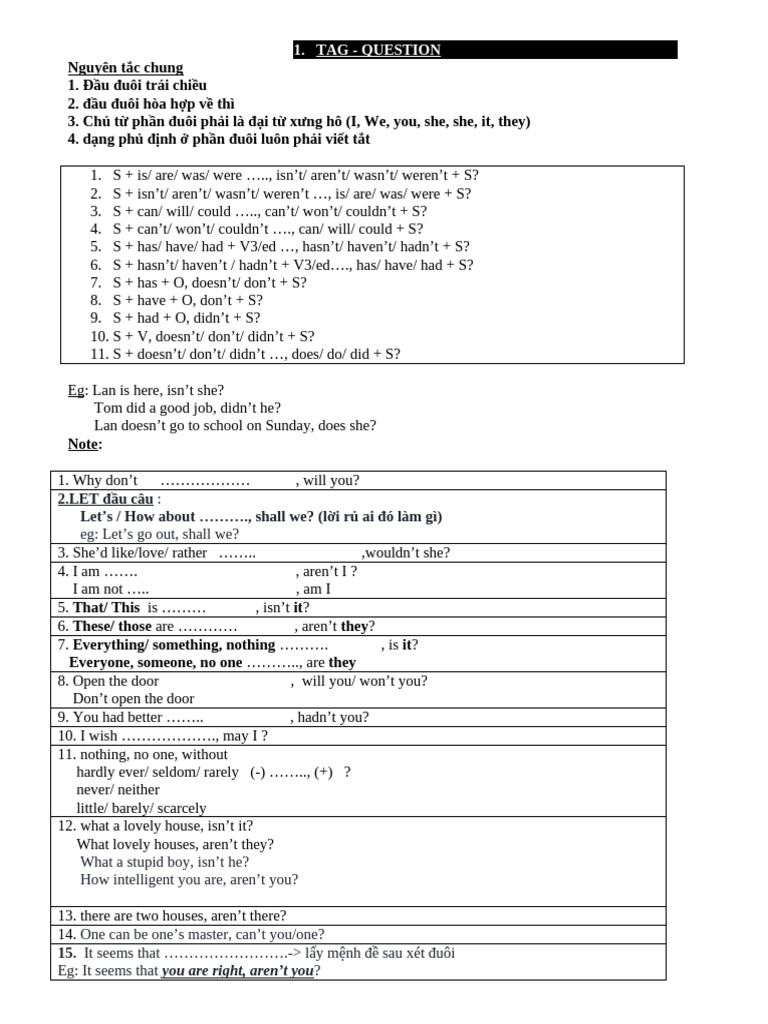 Tag Question - Theory+ Exercise | PDF