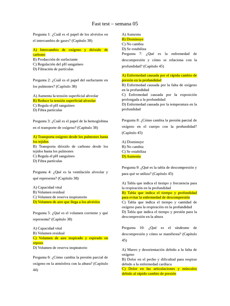 Fast Test Semana 05 | PDF | Pulmón | Respiración