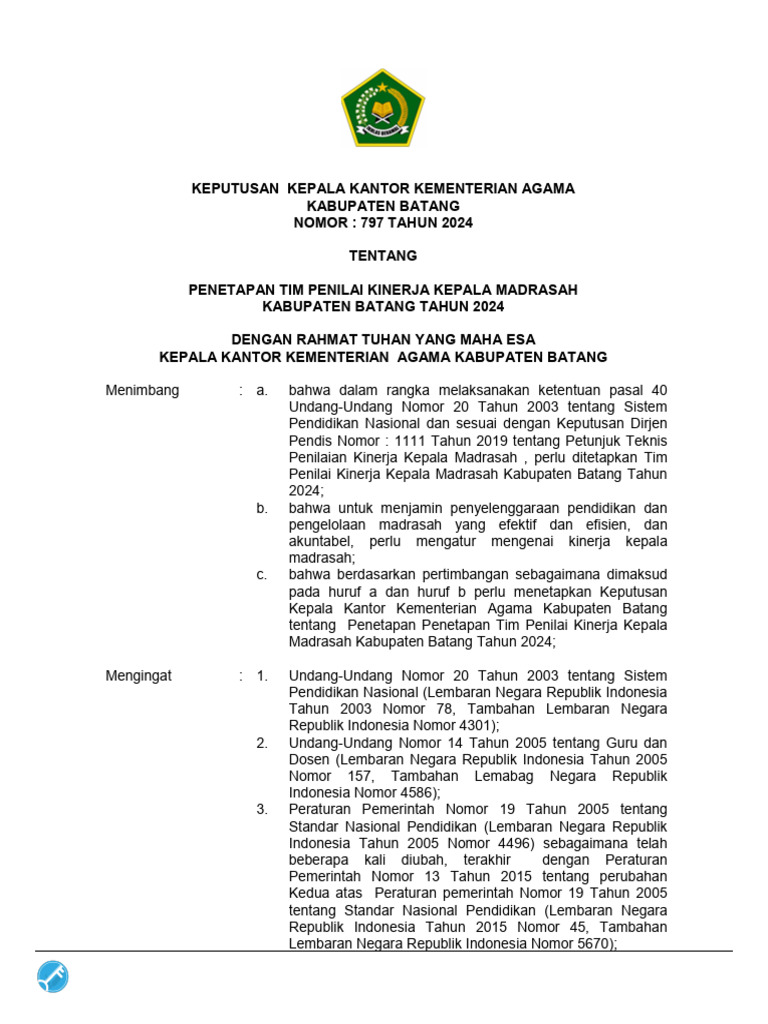 (Penmad) SK Tim PKKM 2024 | PDF