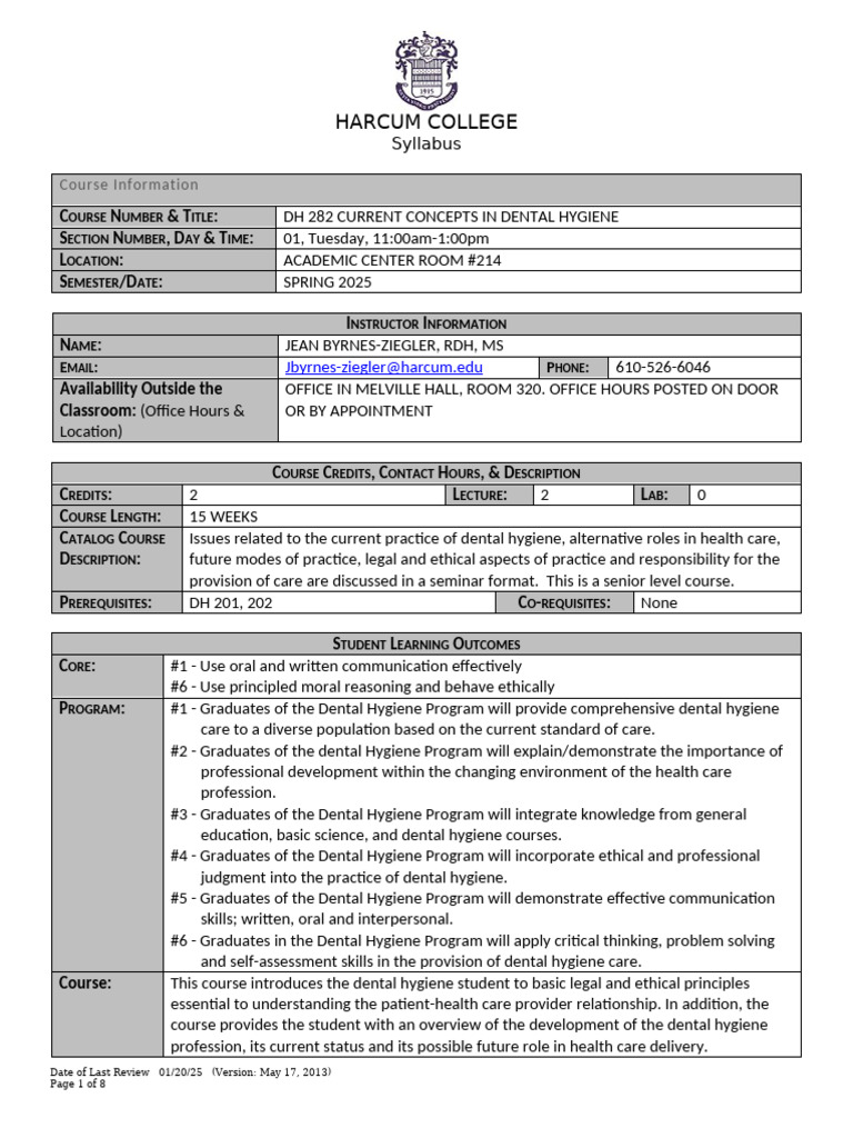 Current Concepts in Dental Hygiene Syllabus | PDF | Dental Hygienist ...