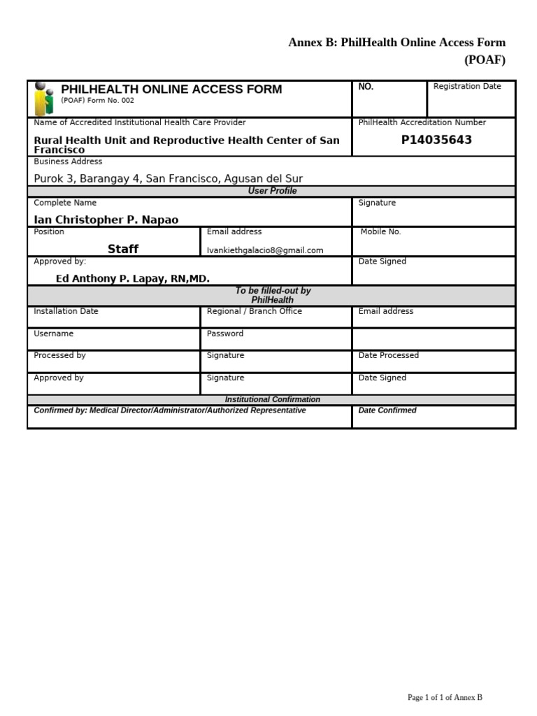 PhilHealth Online Access Form (POAF) | PDF