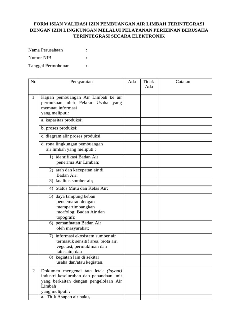 Form Isian Validasi IPAL | PDF