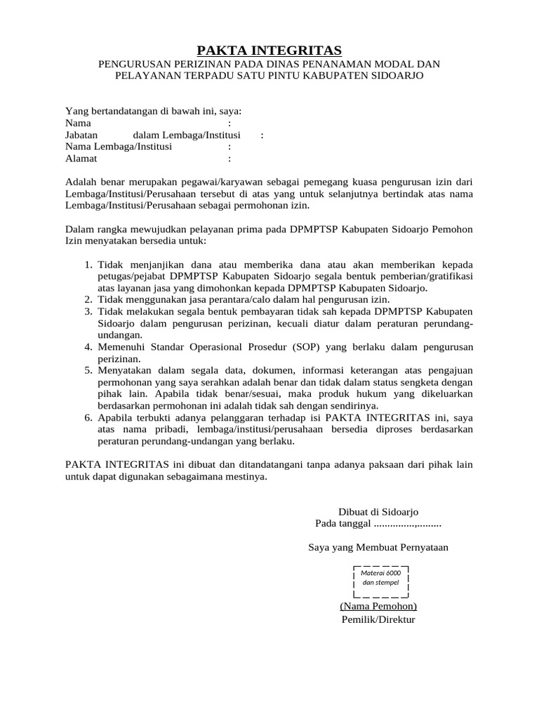 Pakta Integritas - Rev 1 | PDF