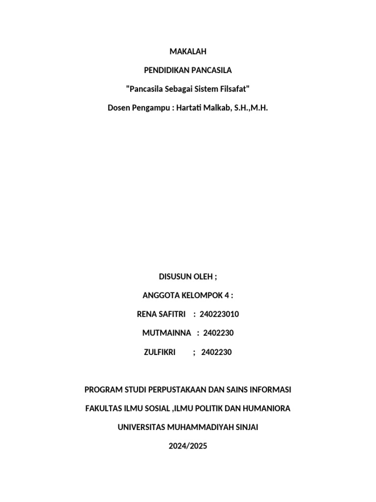 Tgs Pancasila Sebagai Sistem Filsafat KLMPK | PDF