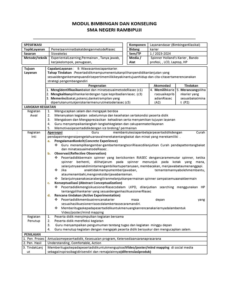 Modul Bimbingan Dan Konseling - SMT 1 | PDF