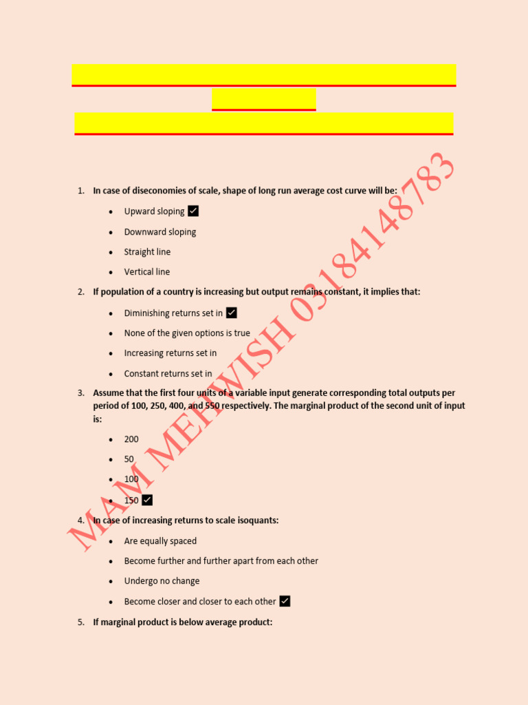 ECO401 MCQs Mids 2024 Mam Mehwish | PDF | Elasticity (Economics) | Demand
