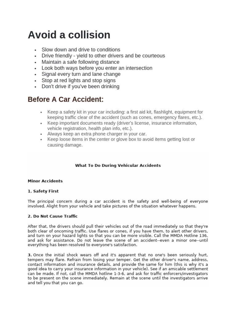 Avoid A Collision Pdf Traffic Collision Traffic