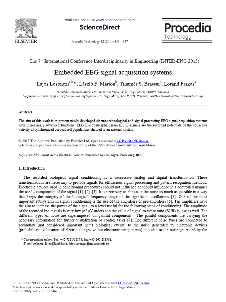 Embedded EEG Signal Acquisition Systems - 2014 - Procedia Technology | PDF | Amplifier | Filter ...