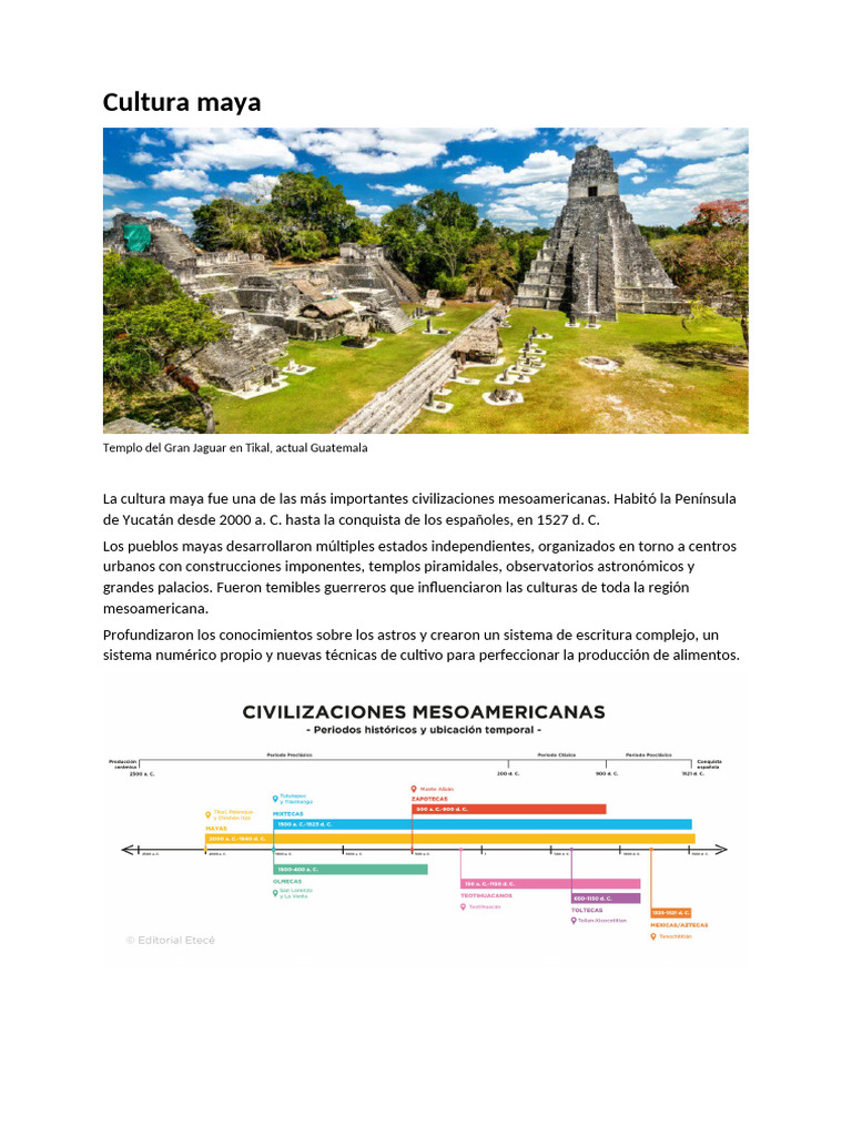 Cultura Maya: Historia y Organización | PDF | Civilización maya ...