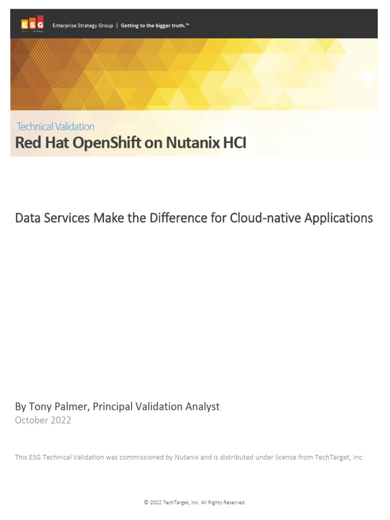 Esg Technical Valication Red Hat On Nutanix | PDF | Cloud Computing | Red Hat