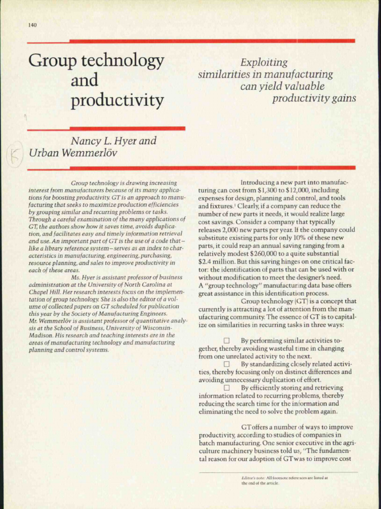 Group Technology and Productivity | PDF