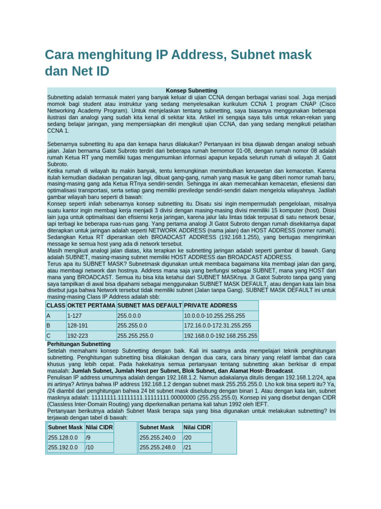 Cara Hitung IP dan Subnet Mask | PDF