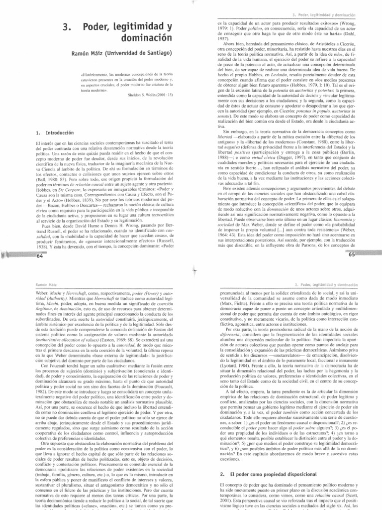 Poder Legitimidad y Dominacion 1 | PDF | Estado (política) | Thomas Hobbes