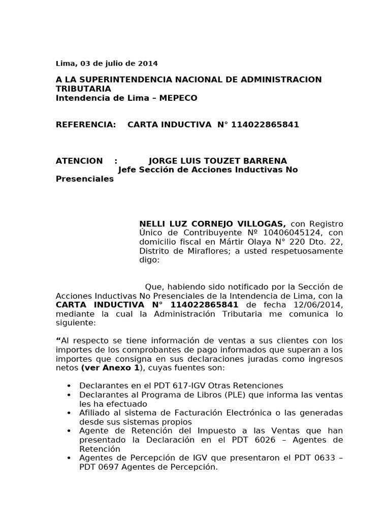 Absuelve Carta Cornejo Neli | PDF | Impuesto sobre la renta | Gobierno