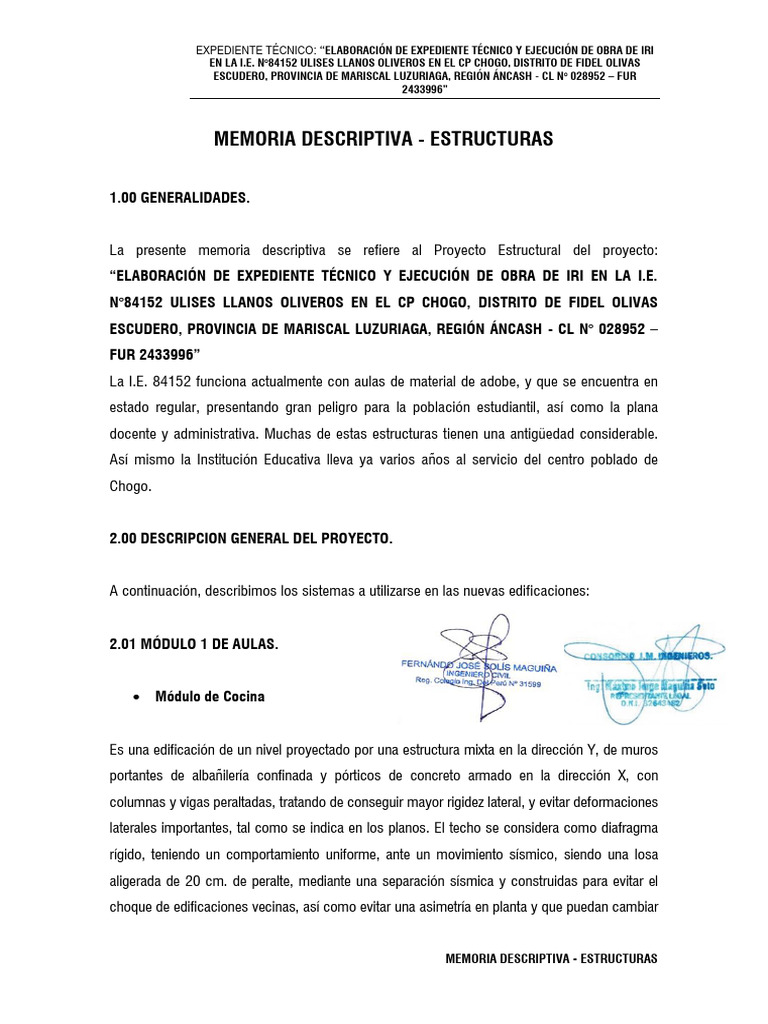 Memoria Descriptiva Estructuras Chogo | PDF | Fundación (Ingeniería) | Hormigón