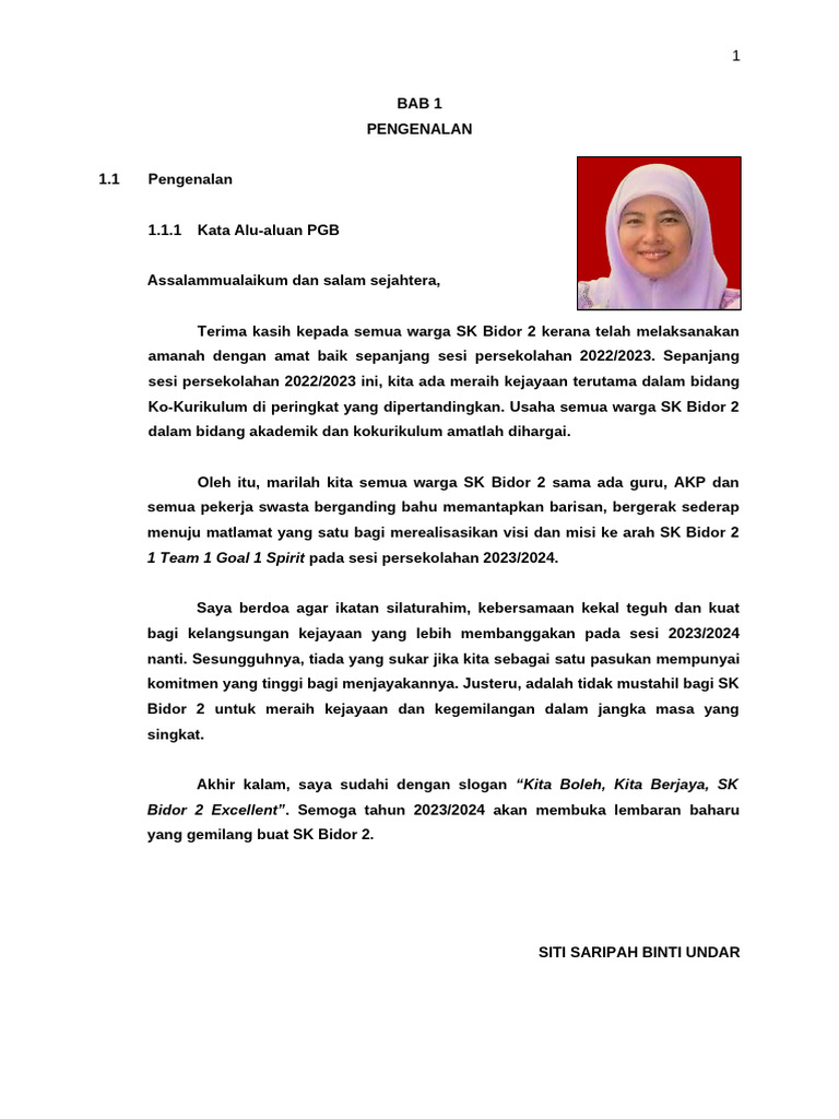 SK Bidor 2: Visi dan Misi 2023/2024 | PDF