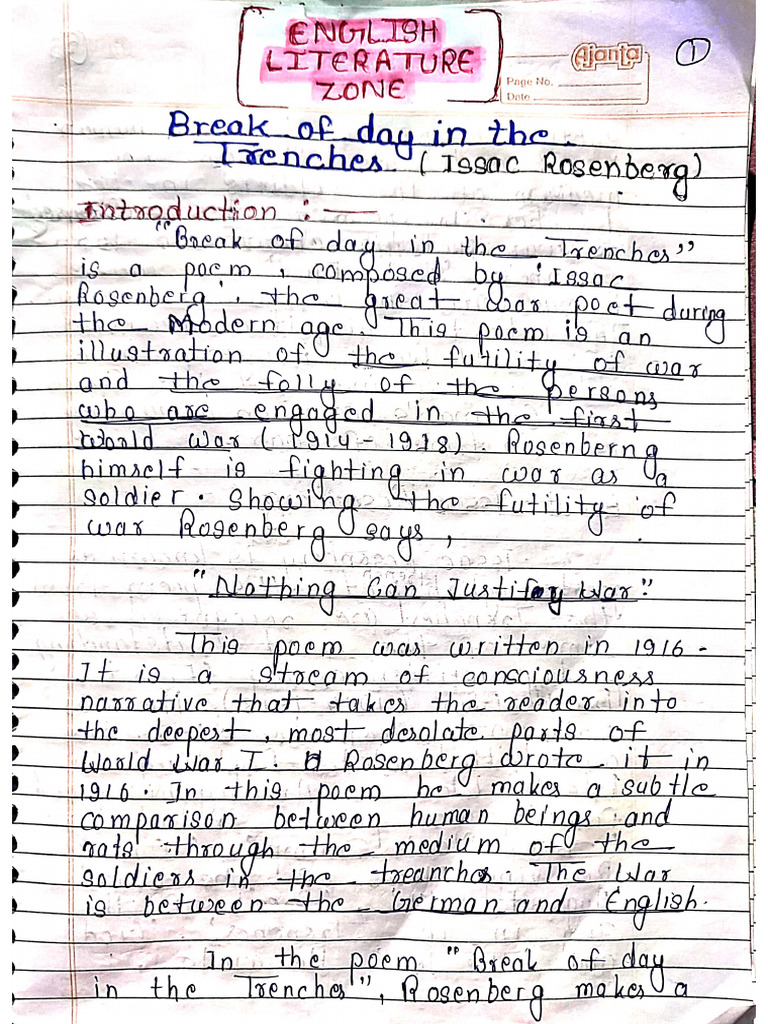 Break of The Day in The Trenches by Issac Rosenberg | PDF