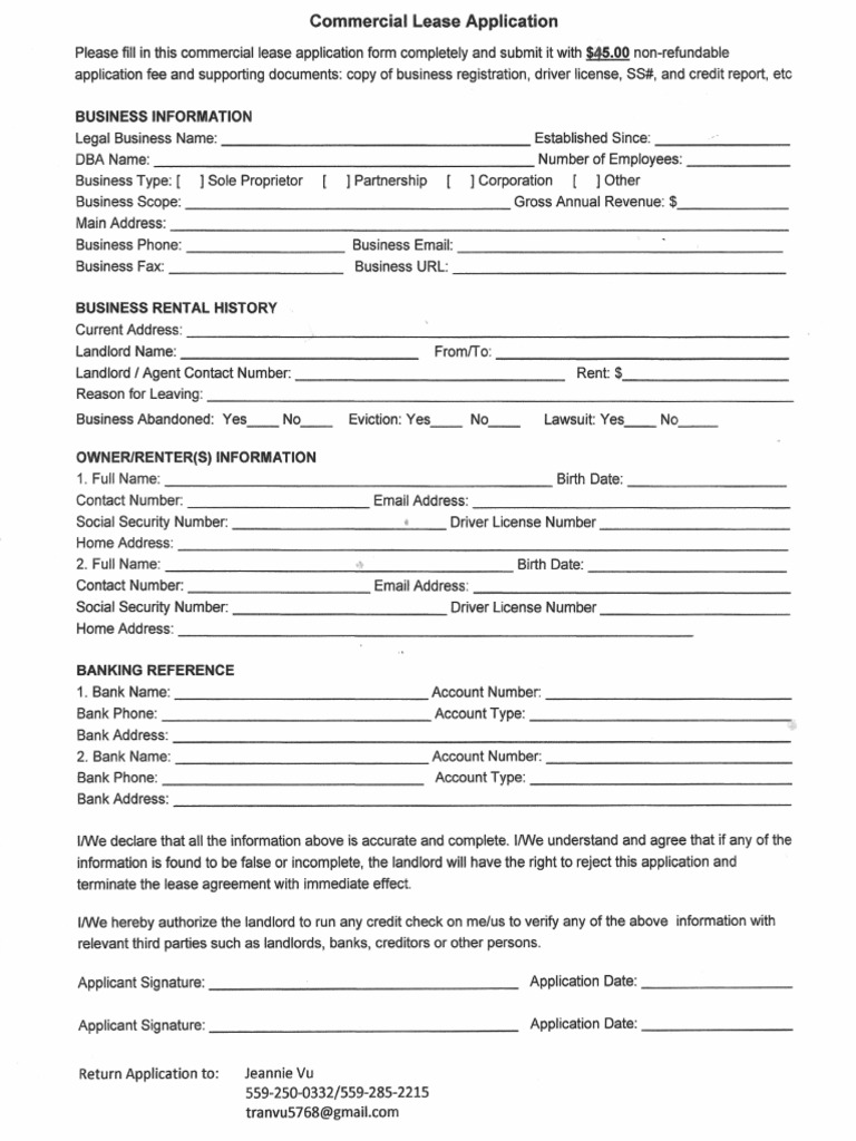 Commercial Lease Application | PDF