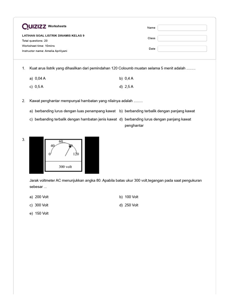 LATIHAN SOAL LISTRIK DINAMIS KELAS 9 - Quizizz | PDF