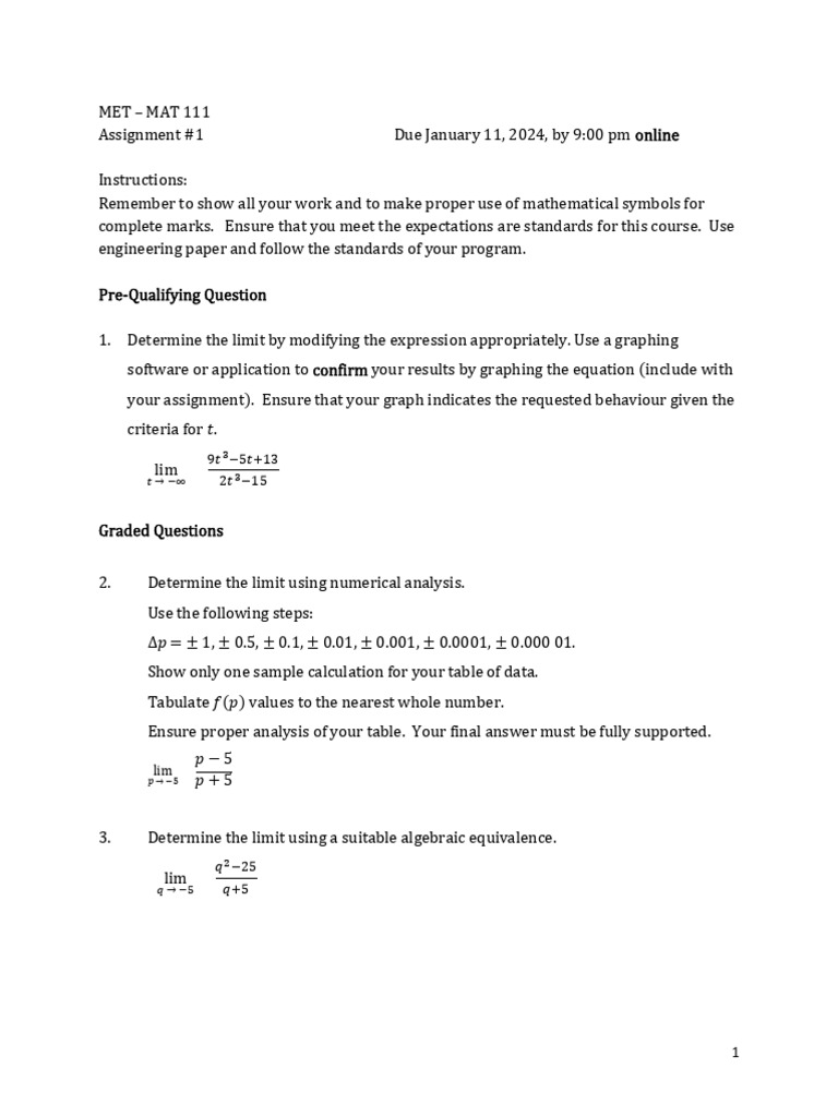 Met Mat111 A1 W2024 | PDF