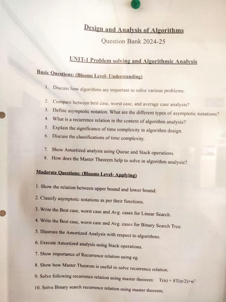 DAA Question Bank 24-25 | PDF | Dynamic Programming | Time Complexity