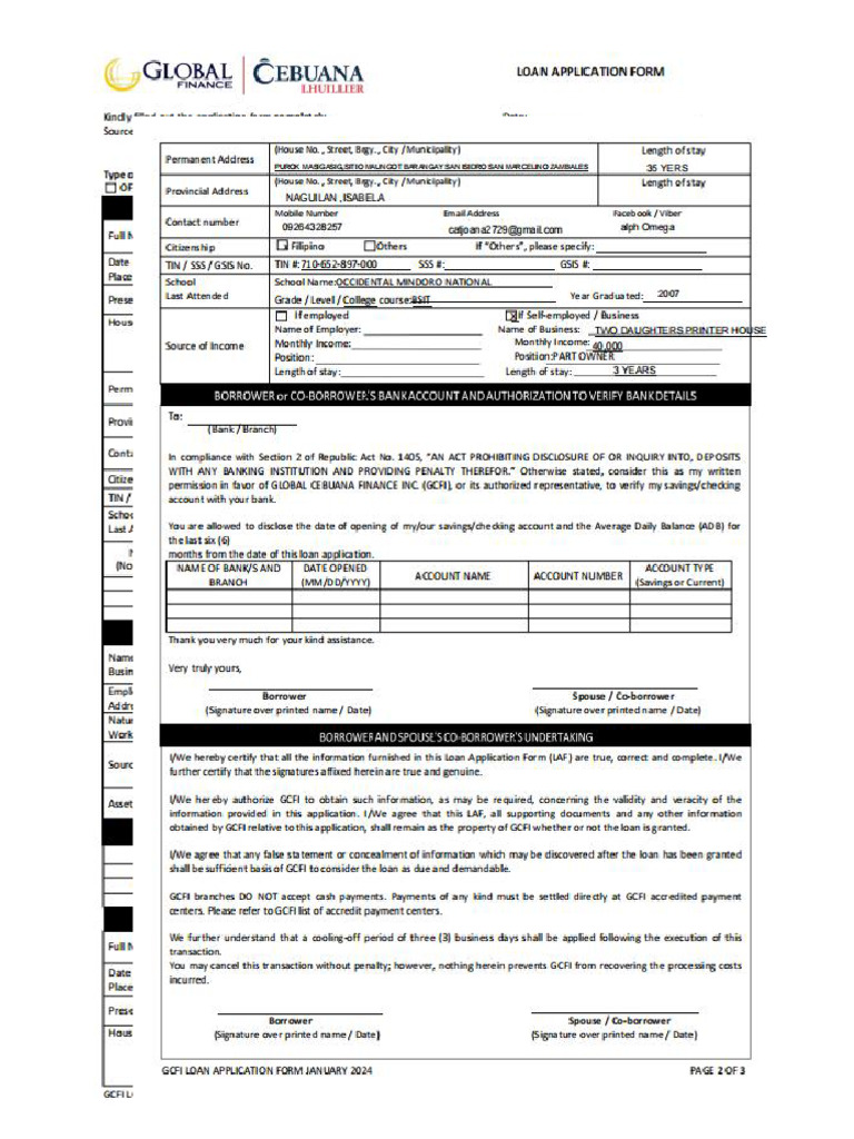 Application Cebuana | PDF